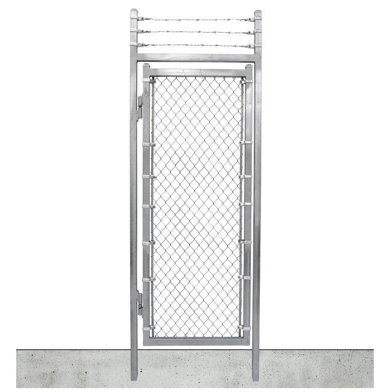 3' x 7' Prehung Barbed Wire Chain Link In-Ground Mount Walk Gate Kit