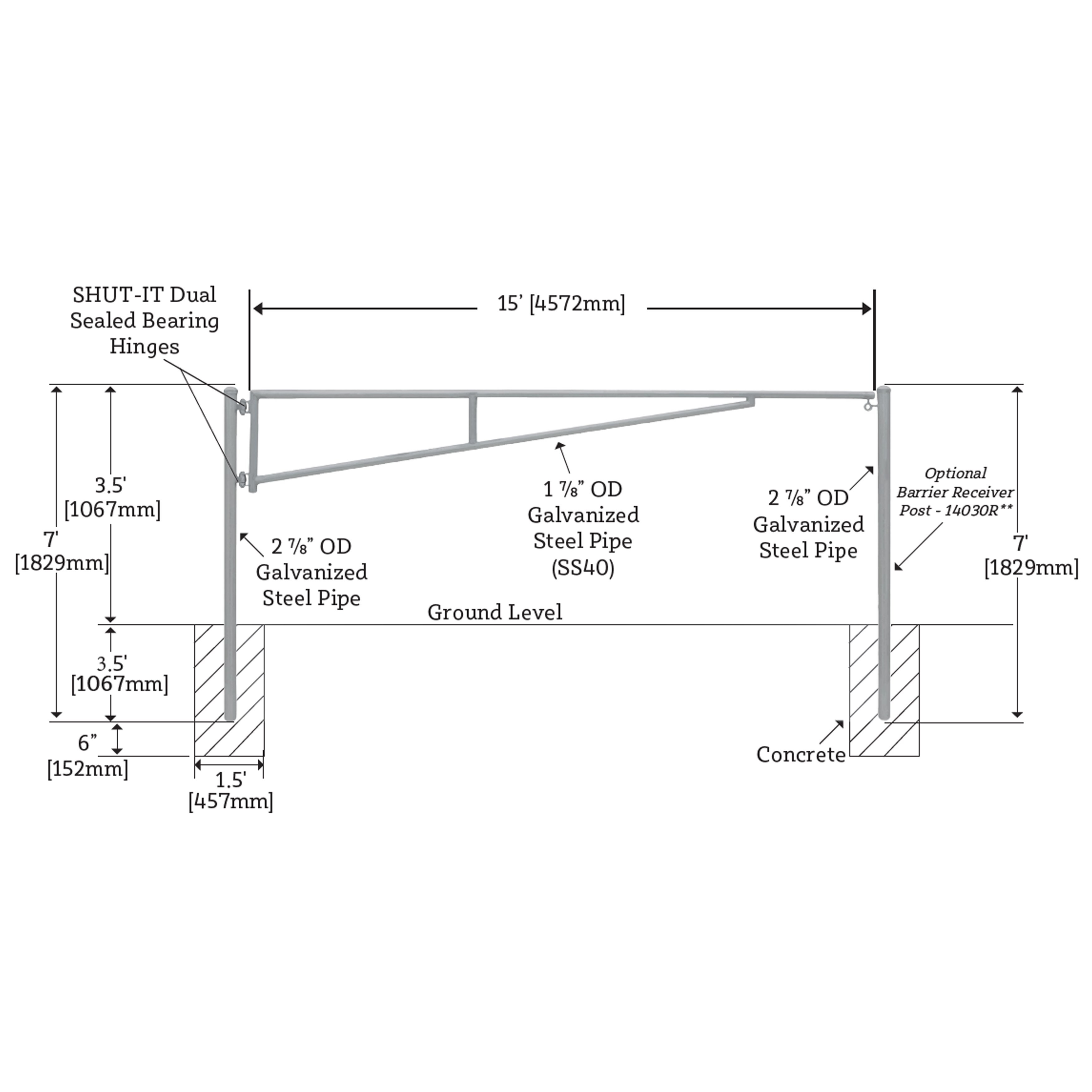 Sentinel Single In-Ground Manual Swing Barrier Gate with 1x 15ft (4.57m ...