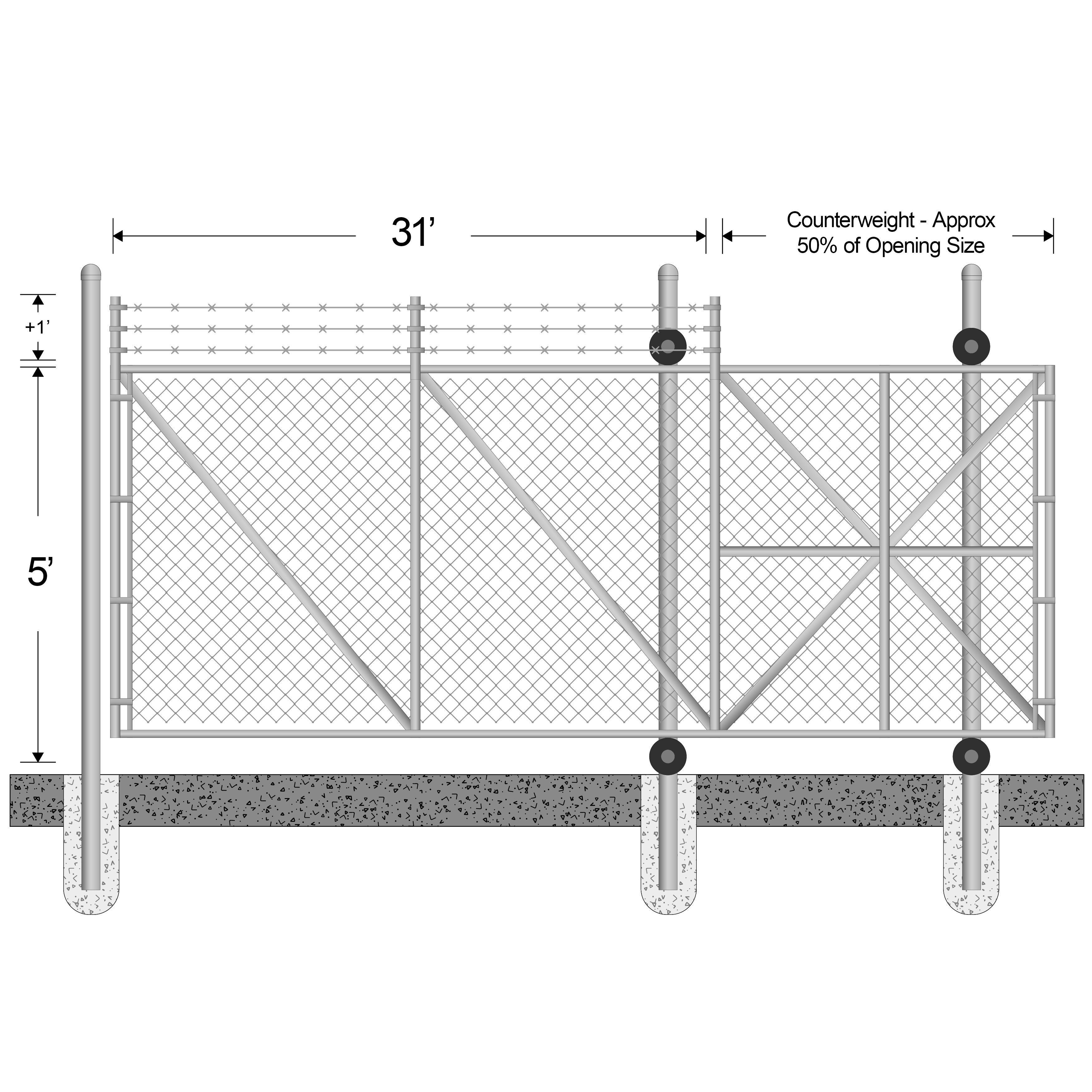 5' High x 31' Wide Gate Opening Commercial Cantilever Sliding Gate with ...